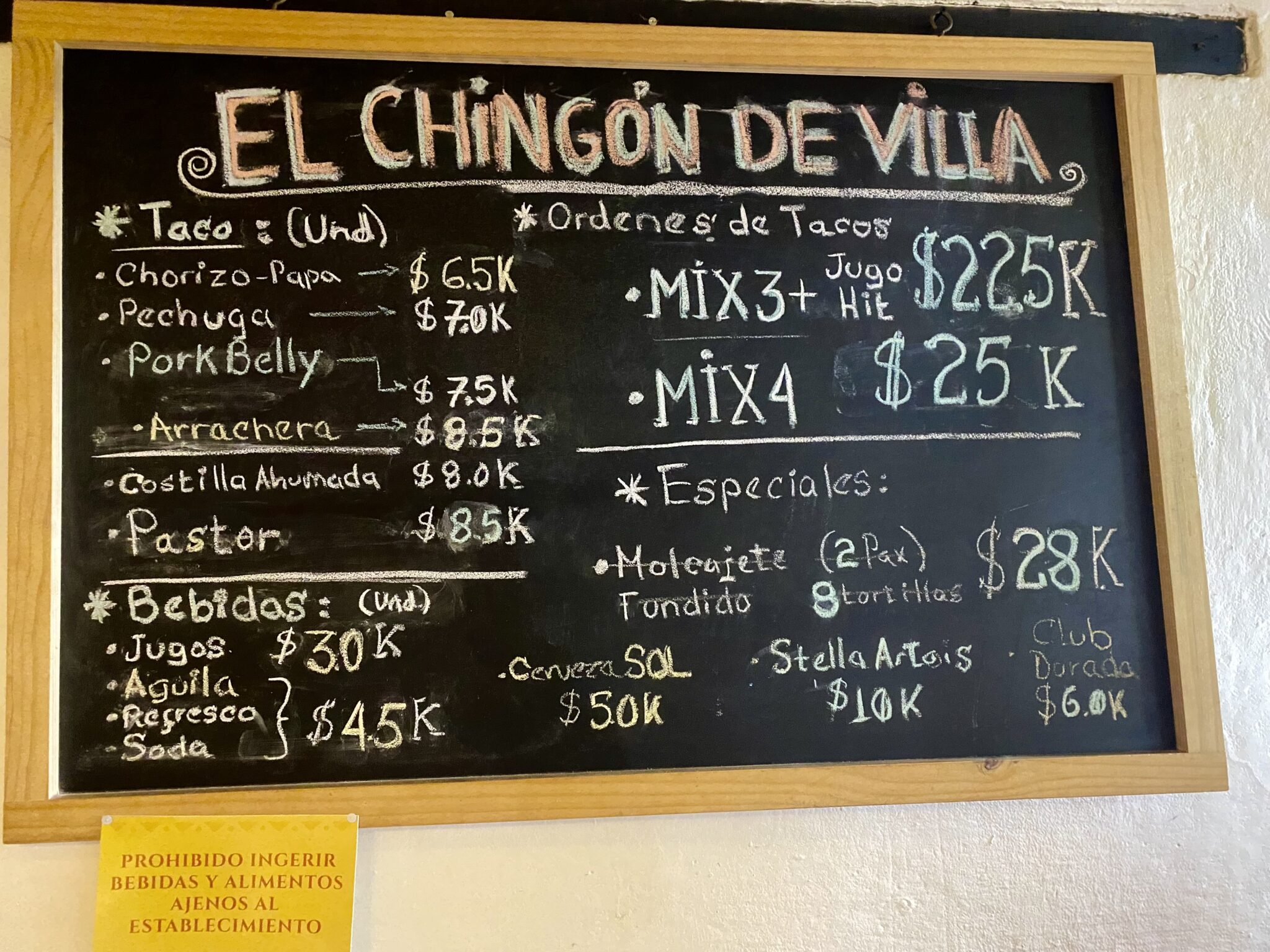 El Chingón de Villa: Menú, precios y opiniones.
